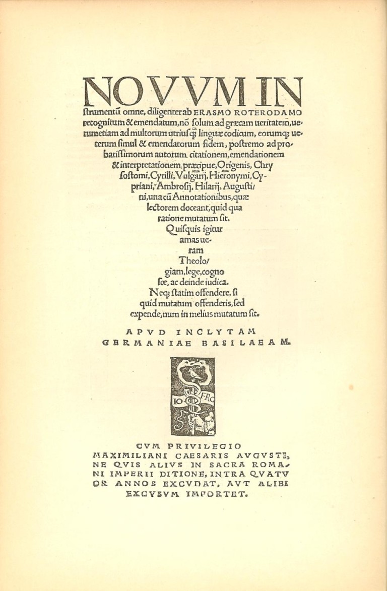 Happy 500th Anniversary to Erasmus’ Novum Instrumentum Omne! - Juicy ...